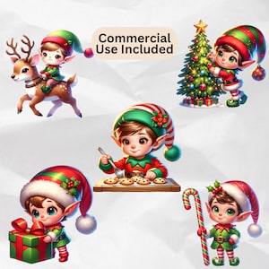 Watercolor Christmas Elf Clipart PNG Christmas Elves Clipart PNG Winter ...