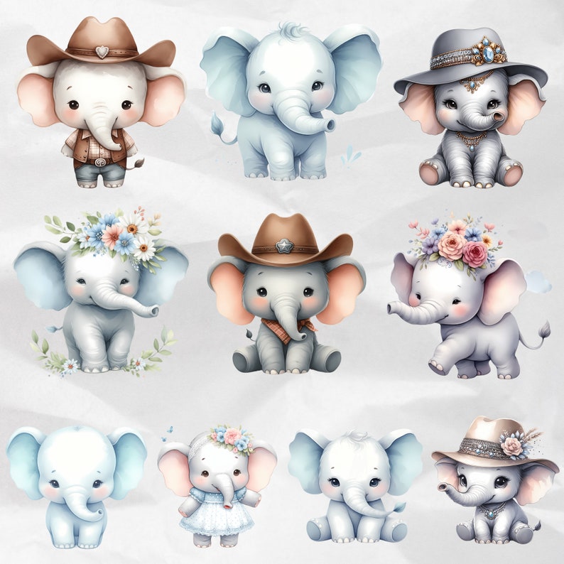 Cute Baby Elephant Clipart Floral Elephants PNG Baby Shower Rainbow ...