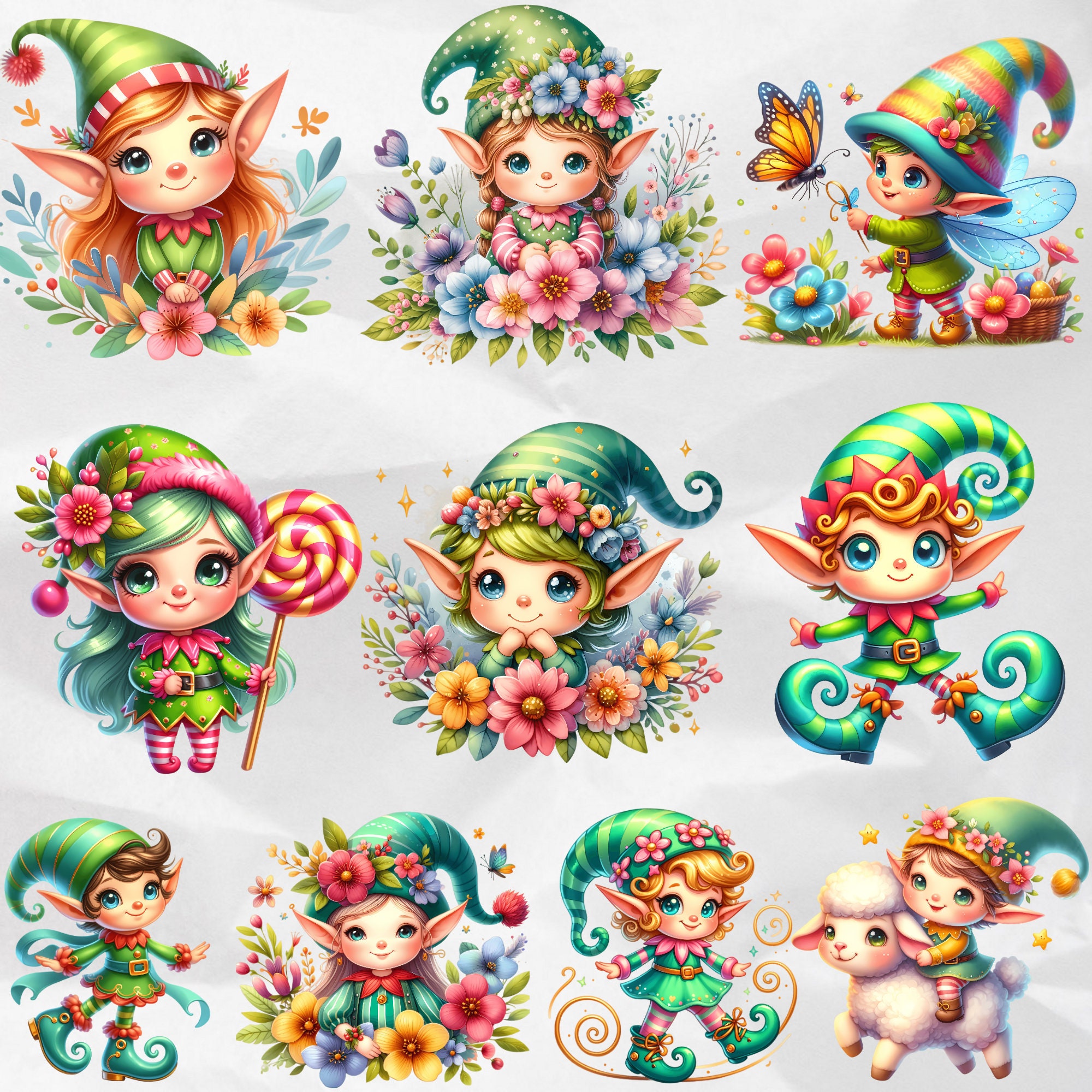 Watercolor Spring Elves PNG Cute Flower Elf Clipart Graphics Watercolor ...