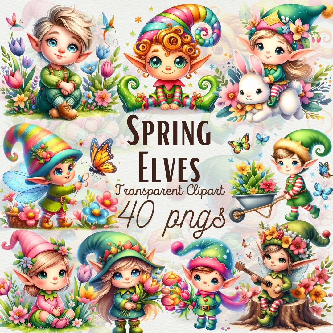 Watercolor Spring Elves PNG Cute Flower Elf Clipart Graphics Watercolor ...