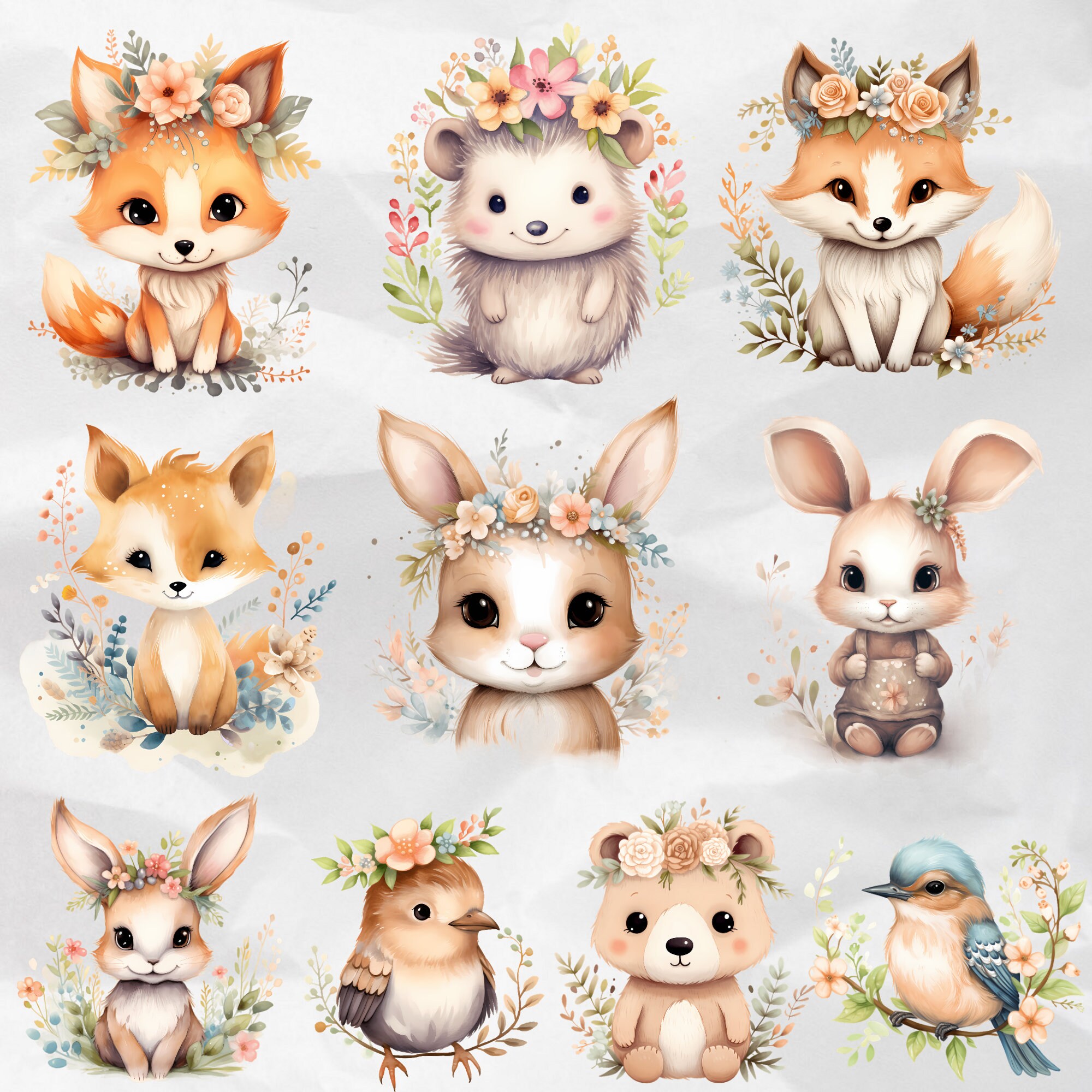 Boho Woodland Animals Clipart Cute Watercolor Animals Clipart Cute ...