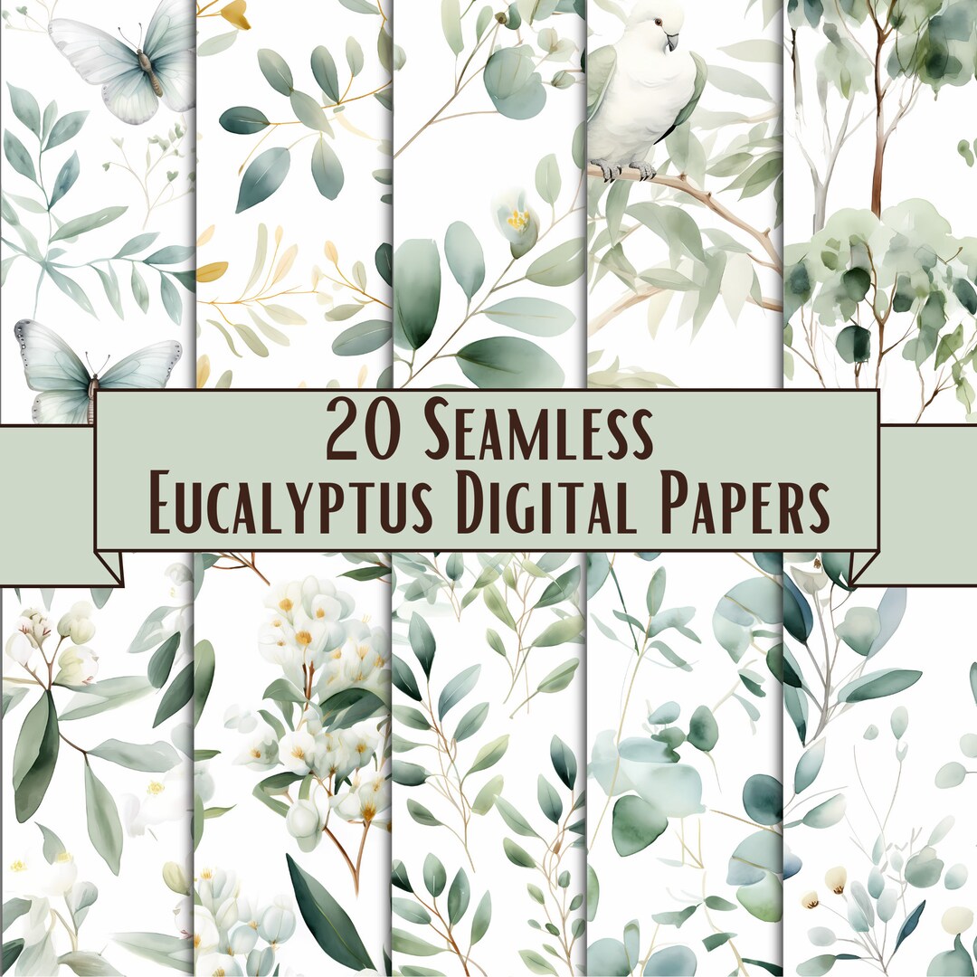 Watercolor Eucalyptus Digital Paper Eucalyptus Sage Green Greenery ...
