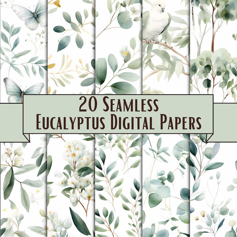 Watercolor Eucalyptus Digital Paper Eucalyptus Sage Green Greenery ...