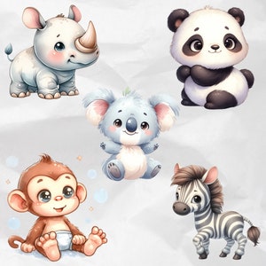 Safari Animals Clipart Watercolor Baby Safari Animal PNG Baby Lion ...