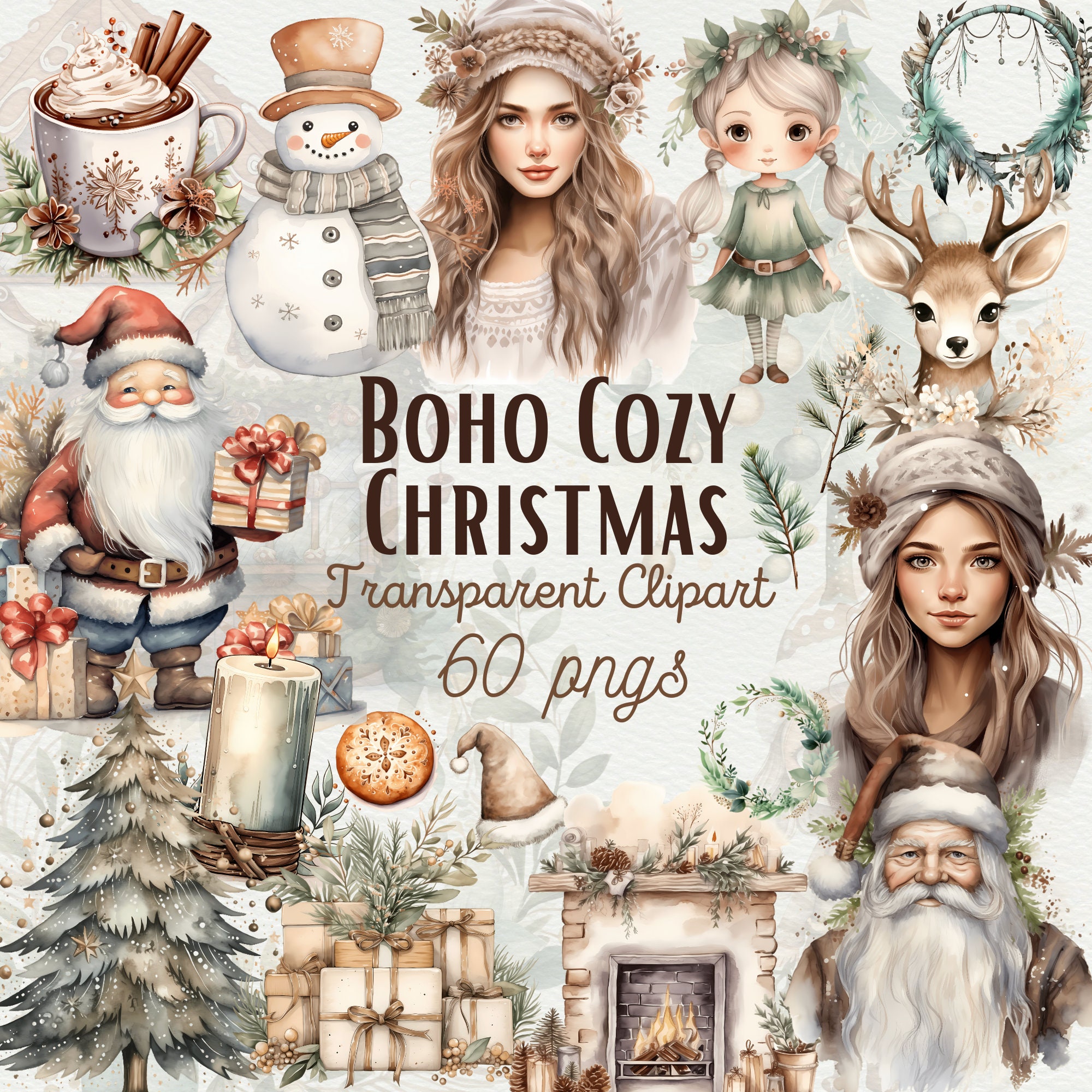 Boho Cozy Christmas Clipart Boho Christmas Clipart Boho Ornaments ...