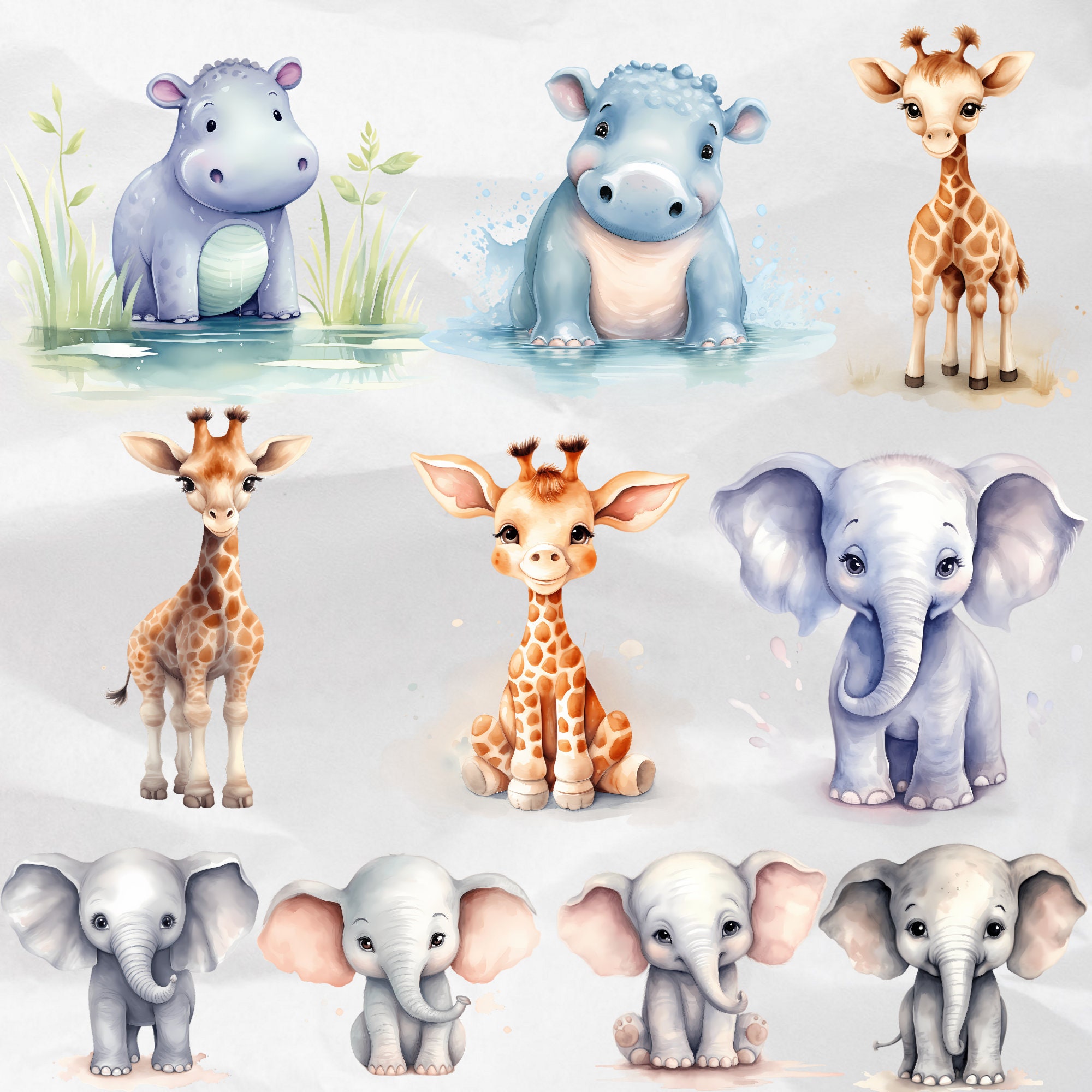 Baby Safari Animals Clipart Watercolor Safari Animal PNG Cute Jungle ...