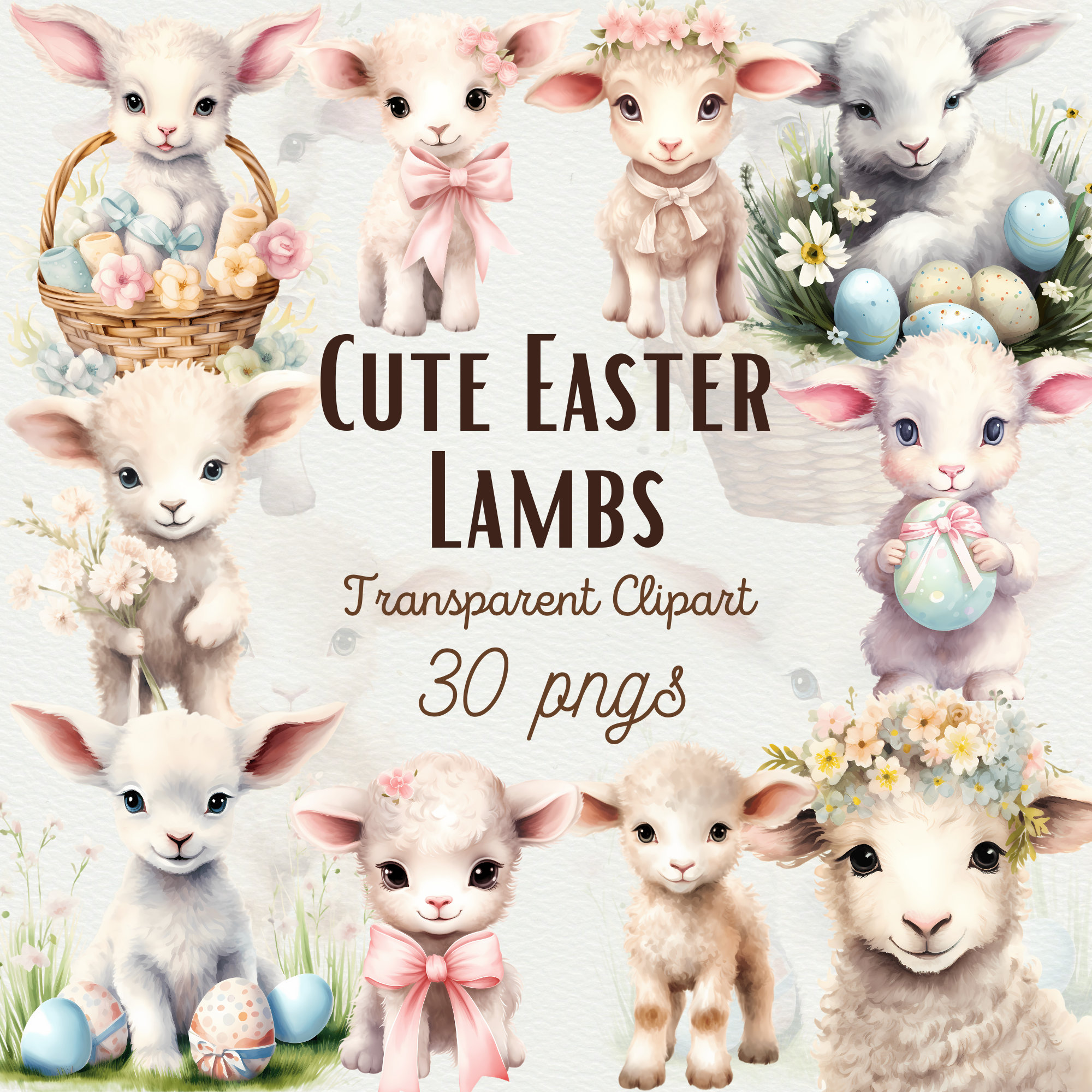 Watercolor Easter Lambs PNG Cute Lamb Clipart Baby Sheep Clipart Spring ...