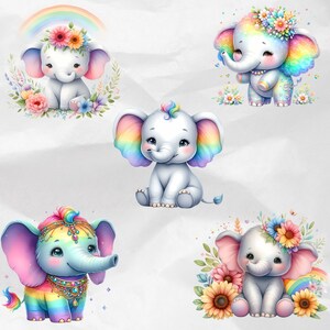 22 Baby Elephant Clipart Rainbow Elephant PNG Bundle Baby Shower Cute ...