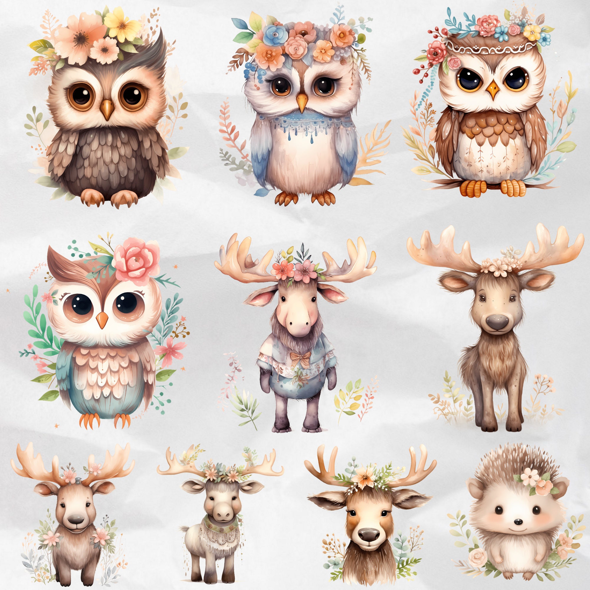 Boho Woodland Animals Clipart Cute Watercolor Animals Clipart Cute ...