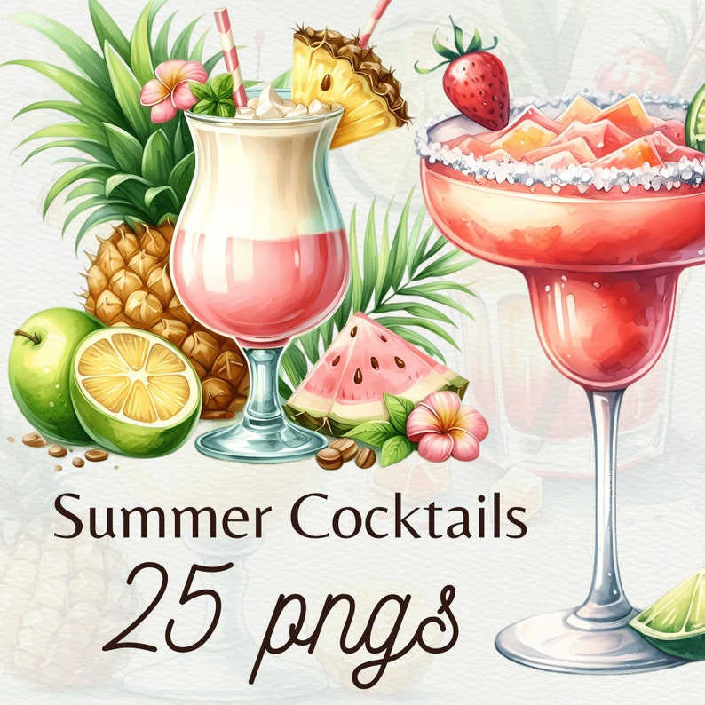 Watercolor Cocktail Drink Clipart Bundle Illustrative Cocktails Clipart ...