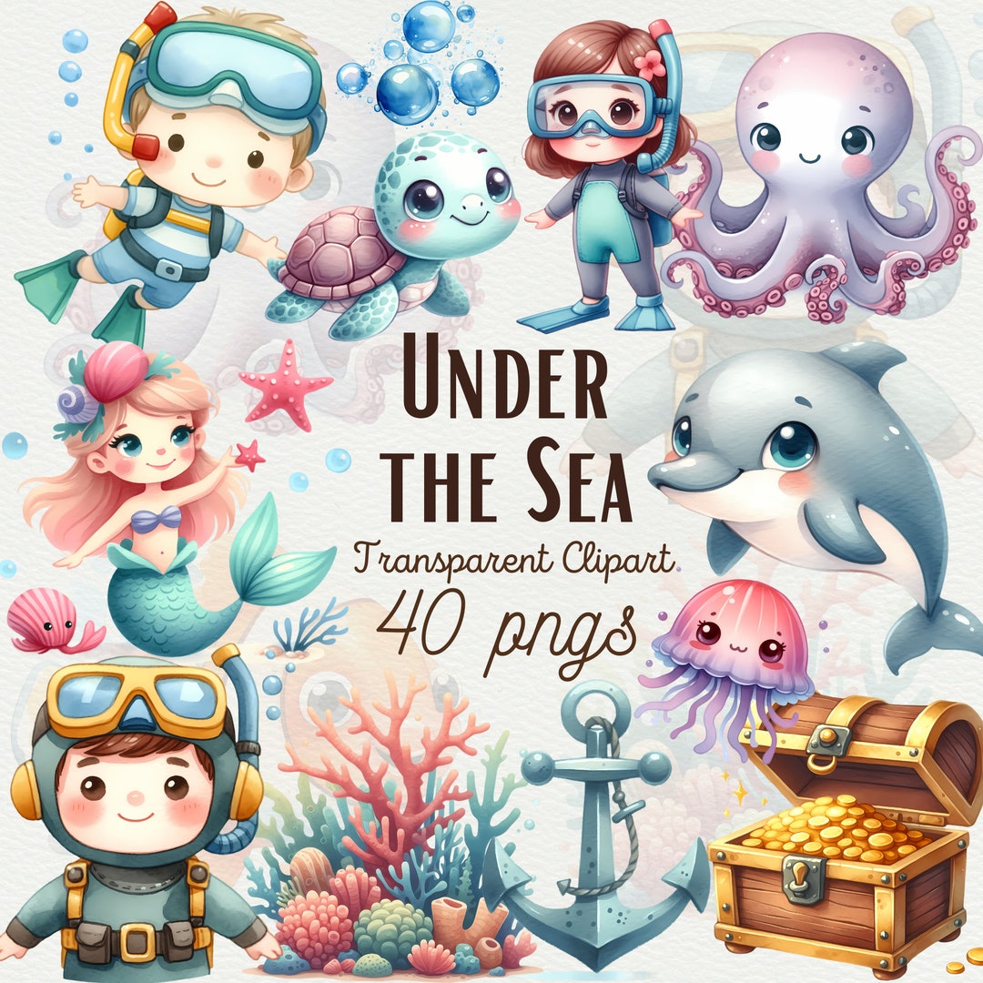 Watercolor Undersea Clipart Cute Ocean Baby Animals Watercolor Ocean ...