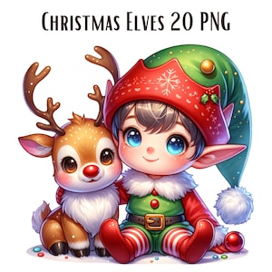 Watercolor Christmas Elf Clipart PNG Christmas Elves Clipart PNG Winter ...