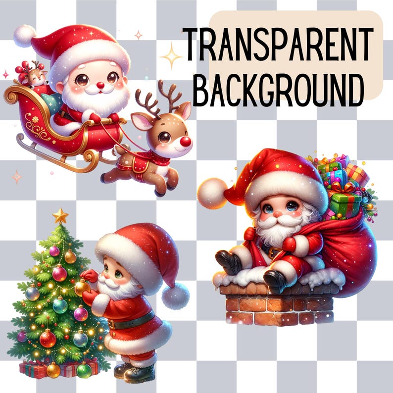 Cute Santa Claus Clipart Bundle Watercolor Christmas Santa Claus Sleigh ...