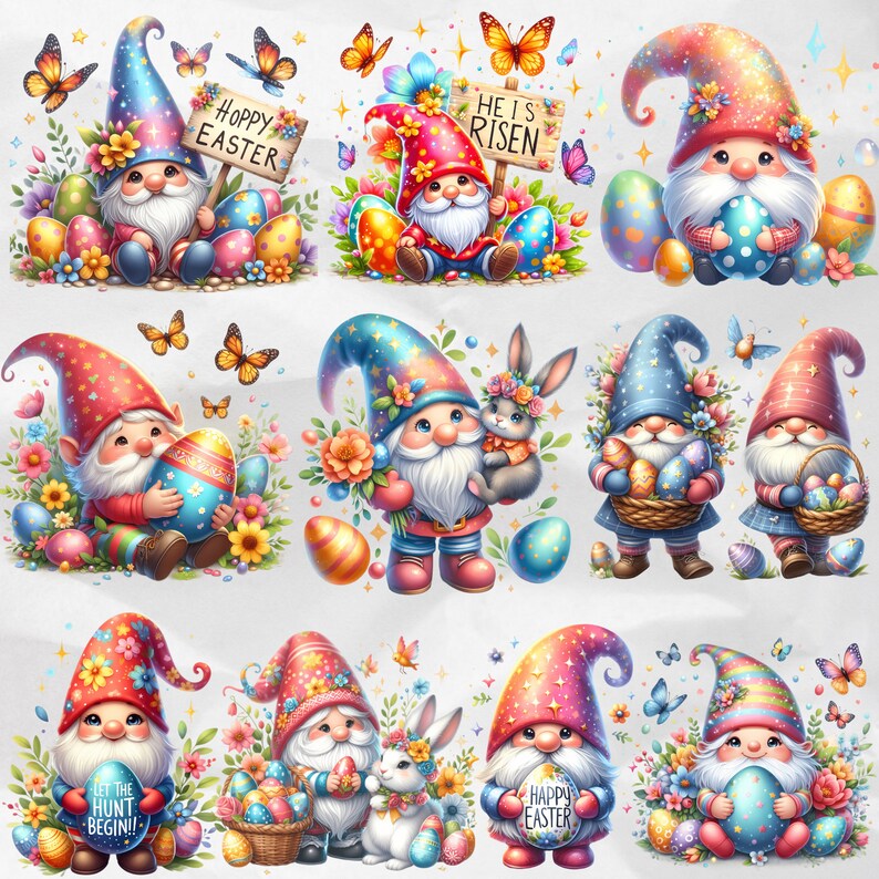 Watercolor Easter Gnome Clipart Cute Easter Gnome Clipart Bundle Floral ...