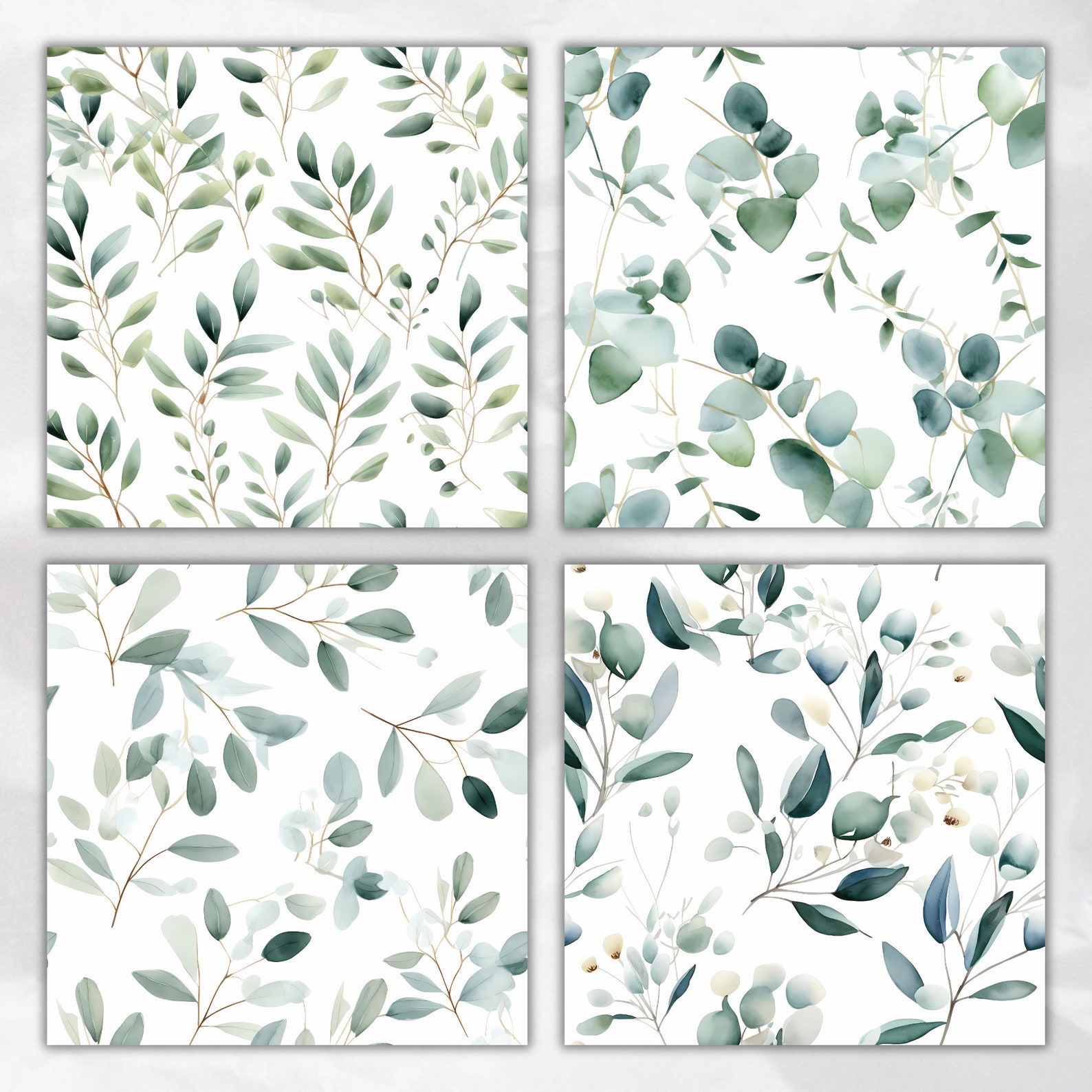 Watercolor Eucalyptus Digital Paper Eucalyptus Sage Green Greenery ...