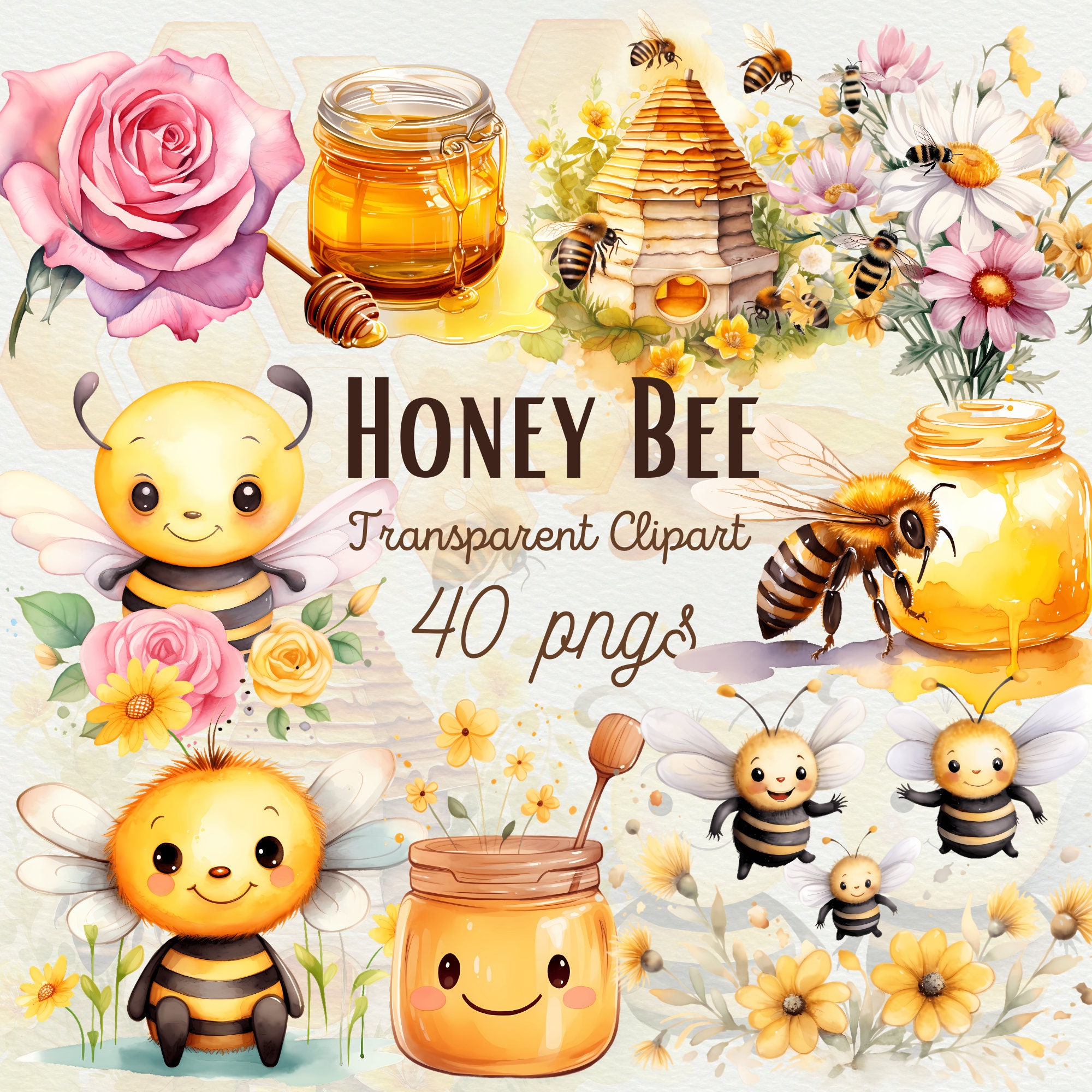 Watercolor Honey Bee Clipart Spring Garden Bee PNG and Honey Drips ...