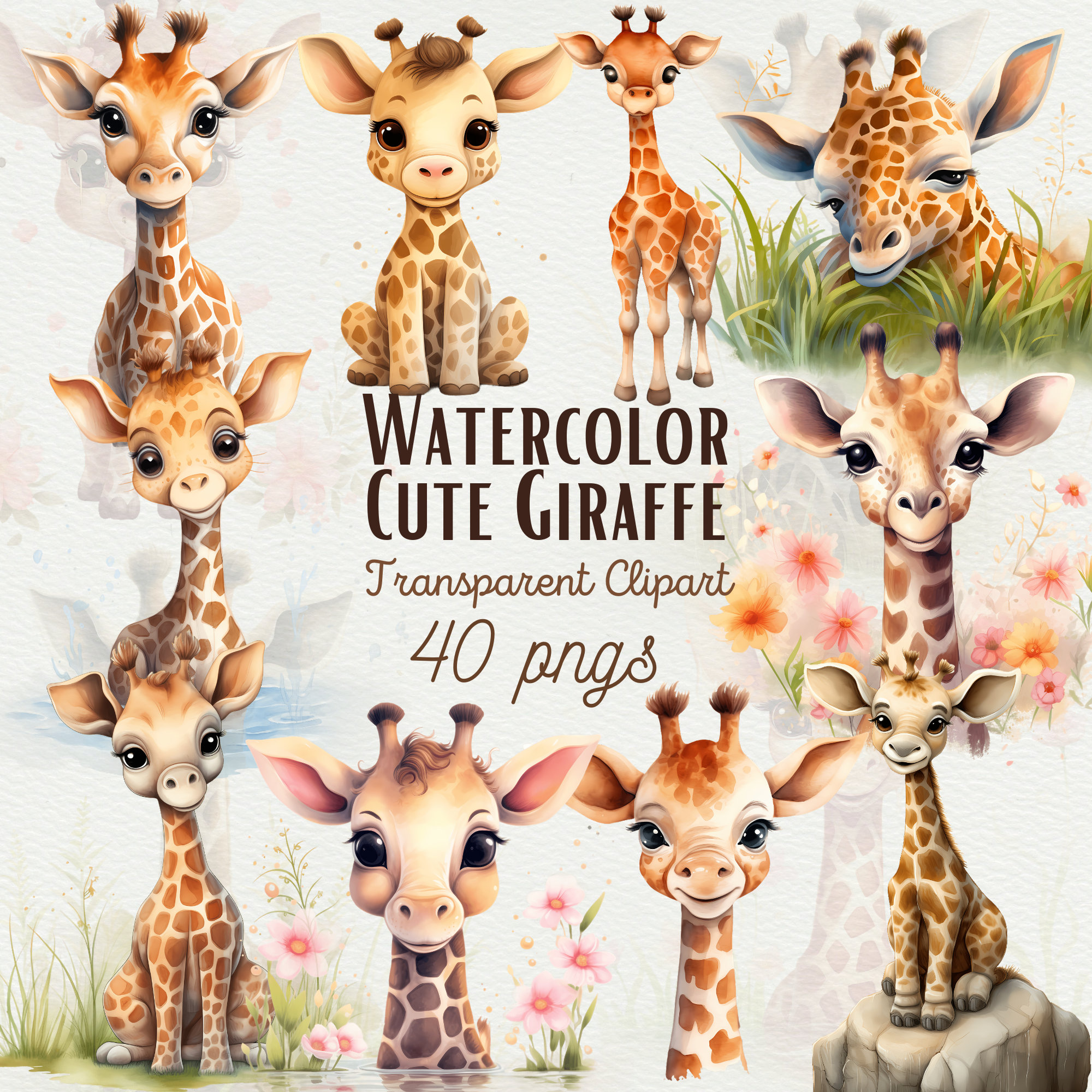 40 Watercolor Cute Giraffe Clipart Cute Giraffe Graphics Cute Safari ...