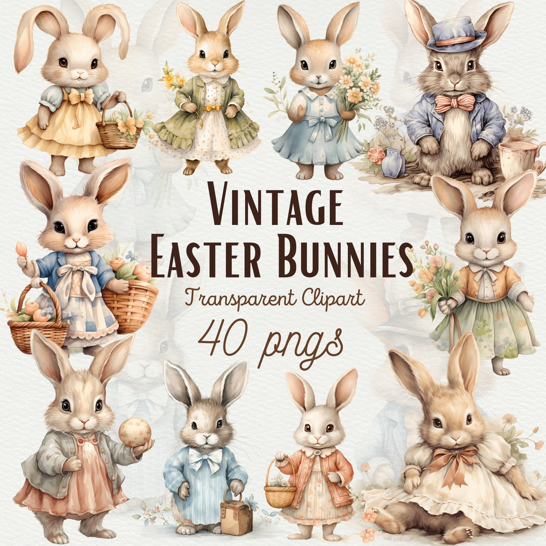 Vintage Easter Bunny Clipart Watercolor Easter Bunny Clipart Watercolor ...