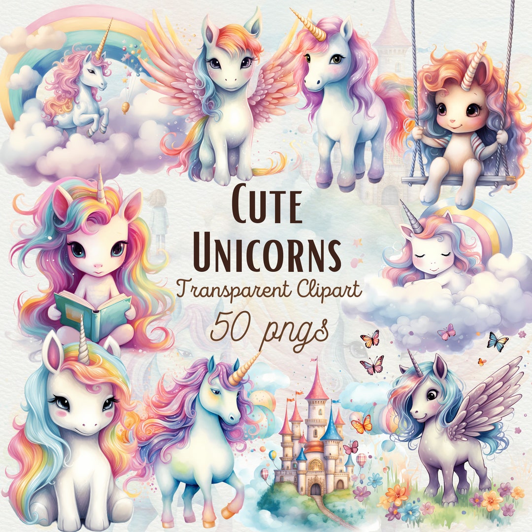 Cute Unicorn Clipart Watercolor Unicorn PNG Cute Fantasy Clipart Baby ...