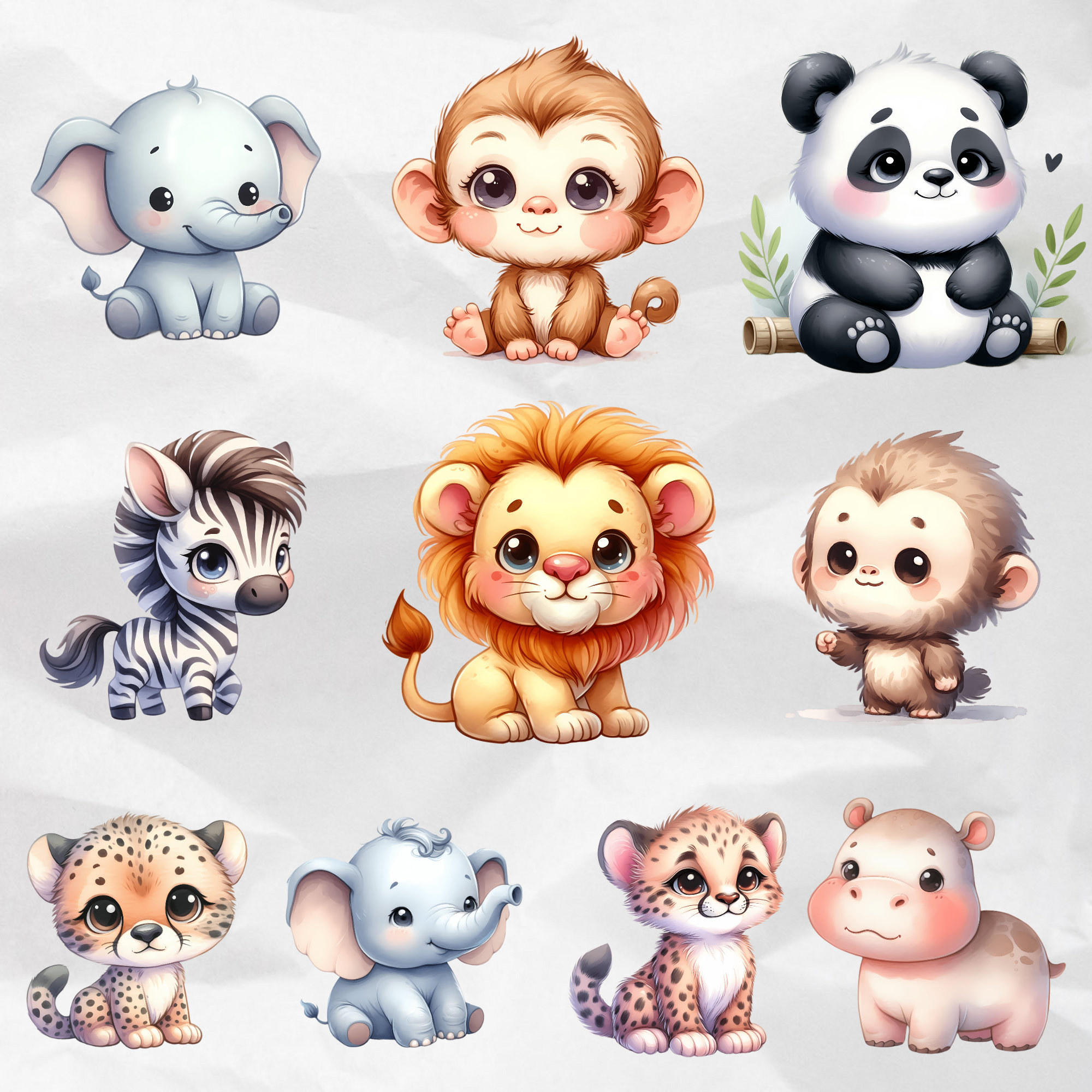 Safari Animals Clipart Watercolor Baby Safari Animal PNG Cute Jungle ...