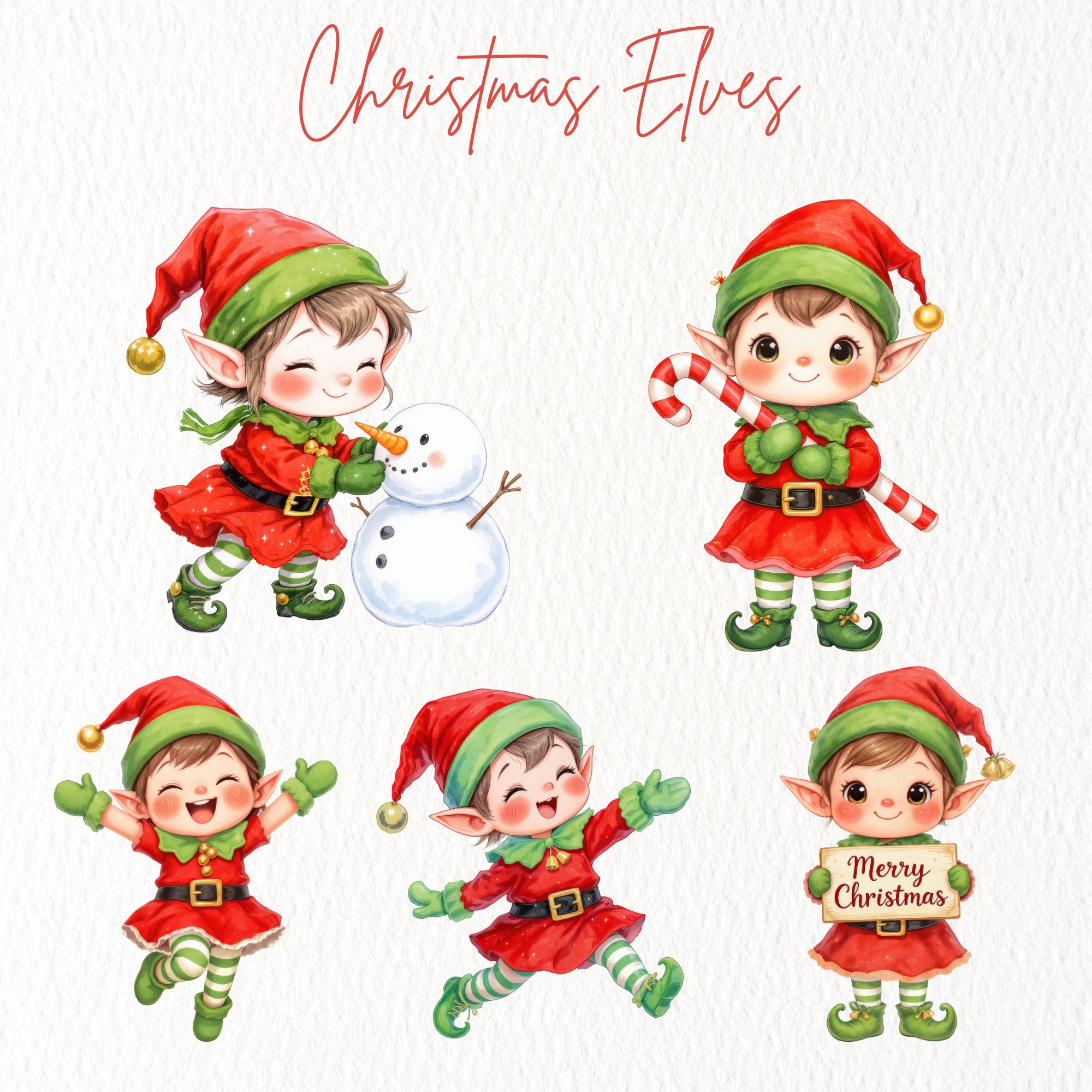 Christmas Elves Clipart Bundle - Cute Holiday Graphics for Crafts (20 ...