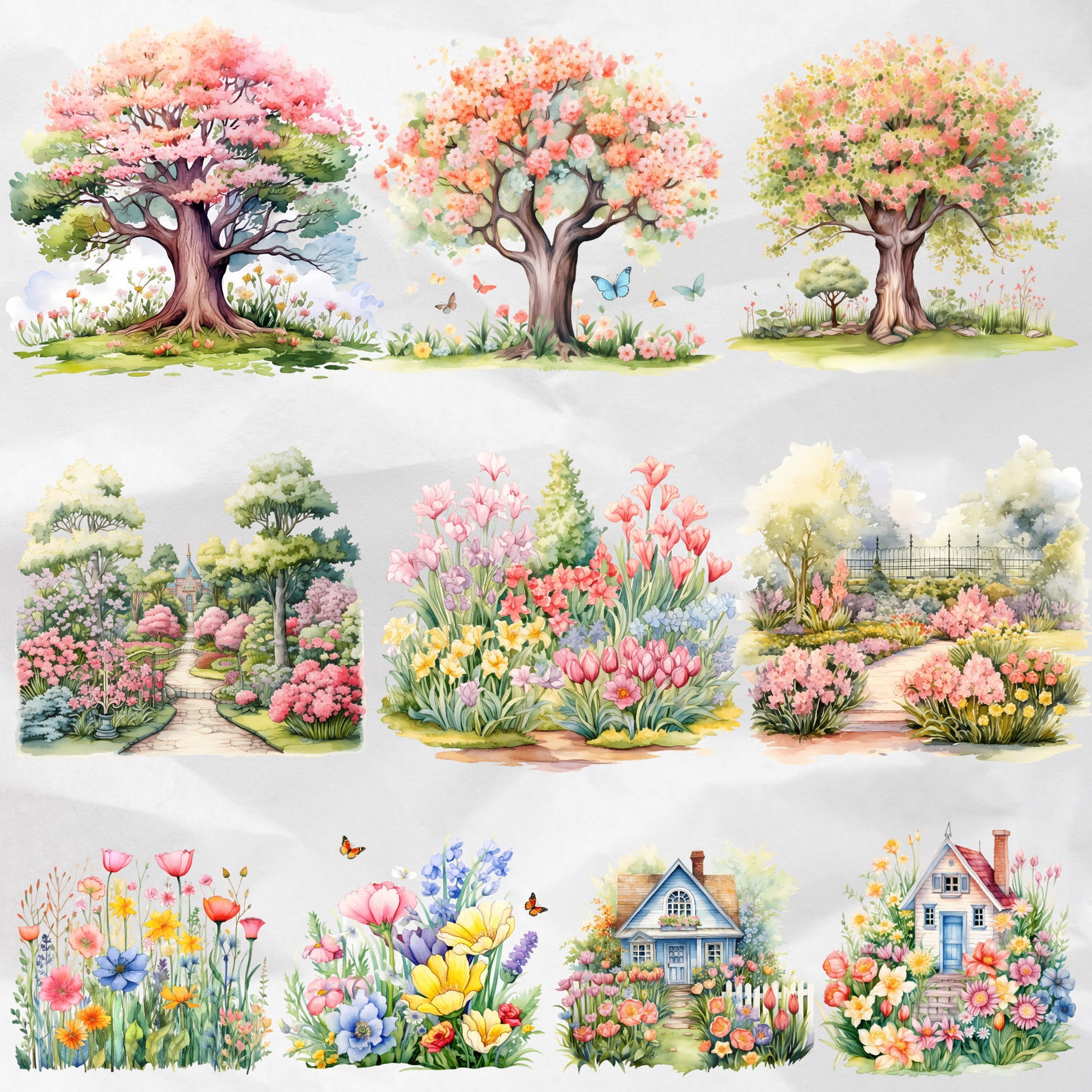 Watercolor Spring Gardens Clipart Spring Garden Graphics Garden Clipart ...