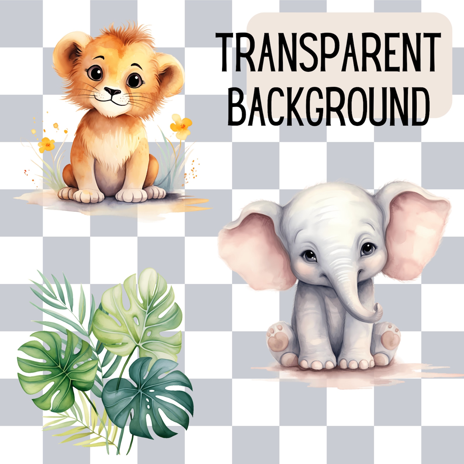Baby Safari Animals Clipart Watercolor Safari Animal PNG Cute Jungle ...