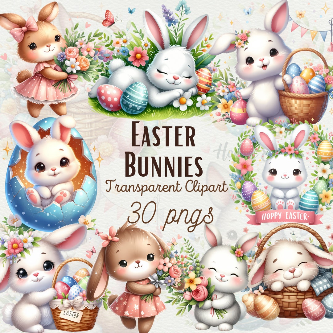Watercolor Easter Bunny Clipart Nursery Easter PNG Cute Bunny Clipart ...