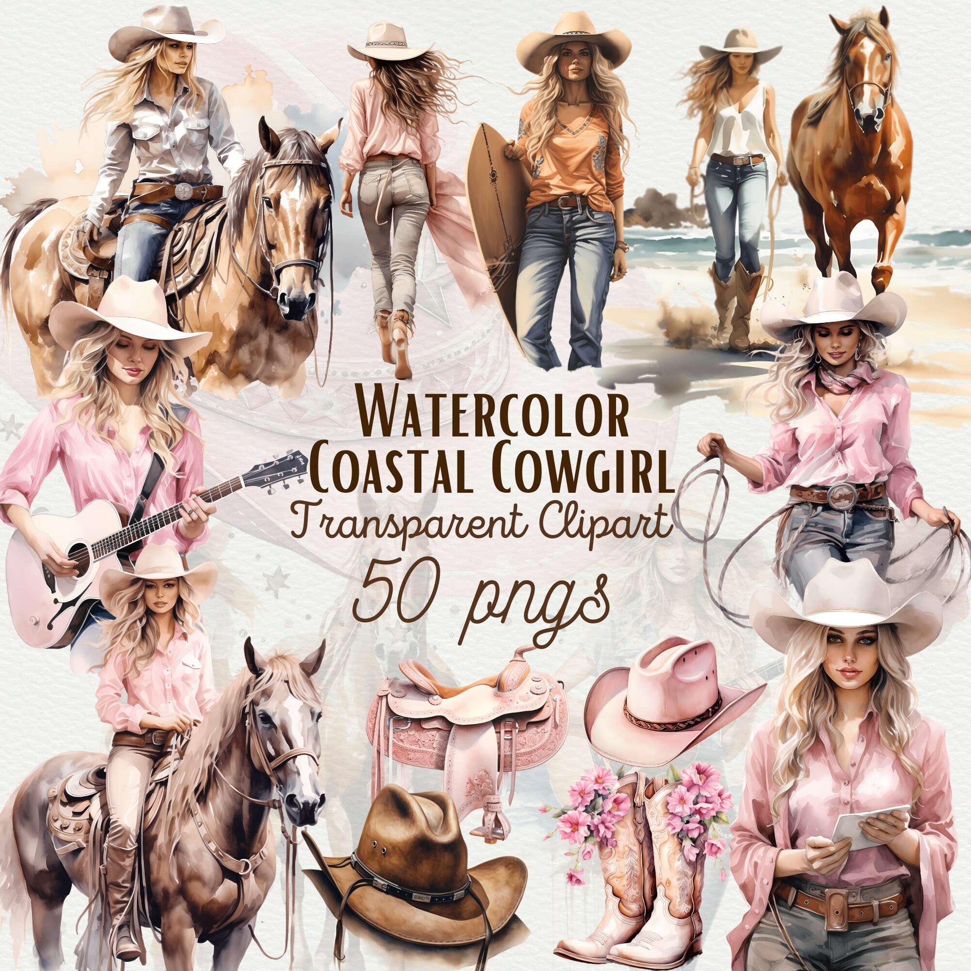 Watercolor Coastal Cowgirl Clipart Cowgirl Bachelorette Watercolor ...