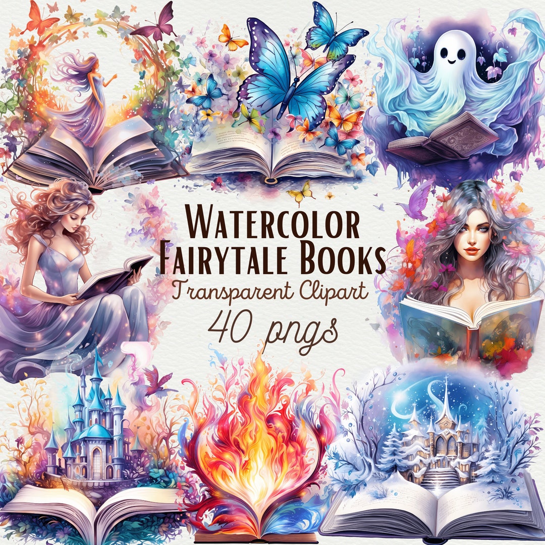 Watercolor Fairytale Book Clipart Fantasy Book PNG Open Book Clipart ...