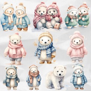 Watercolor Polar Bear Winter PNG Clipart Cute Winter Animal PNG Cute ...