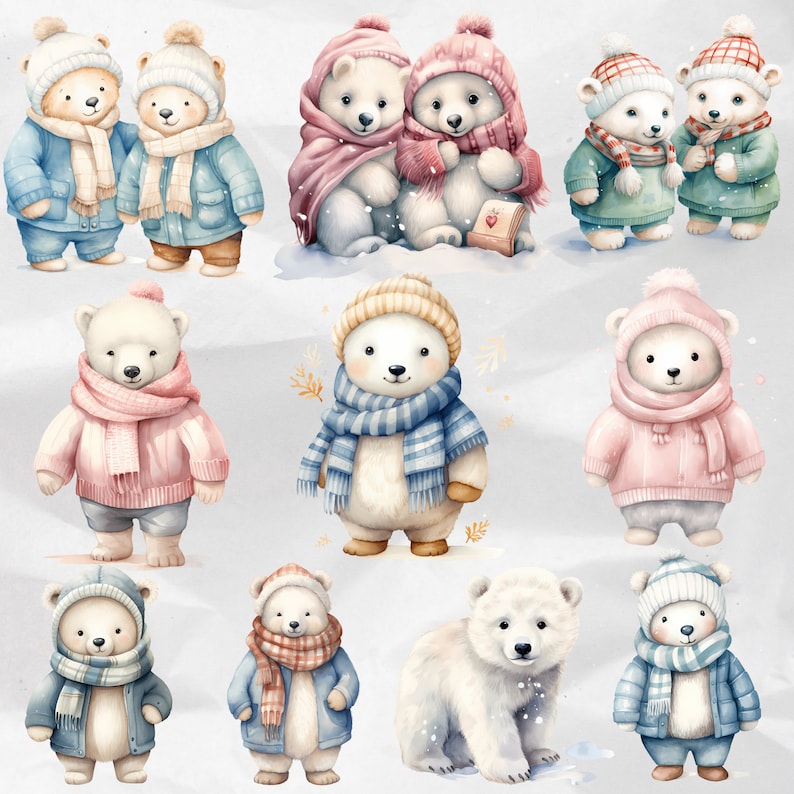 Watercolor Polar Bear Winter PNG Clipart Cute Winter Animal PNG Cute ...