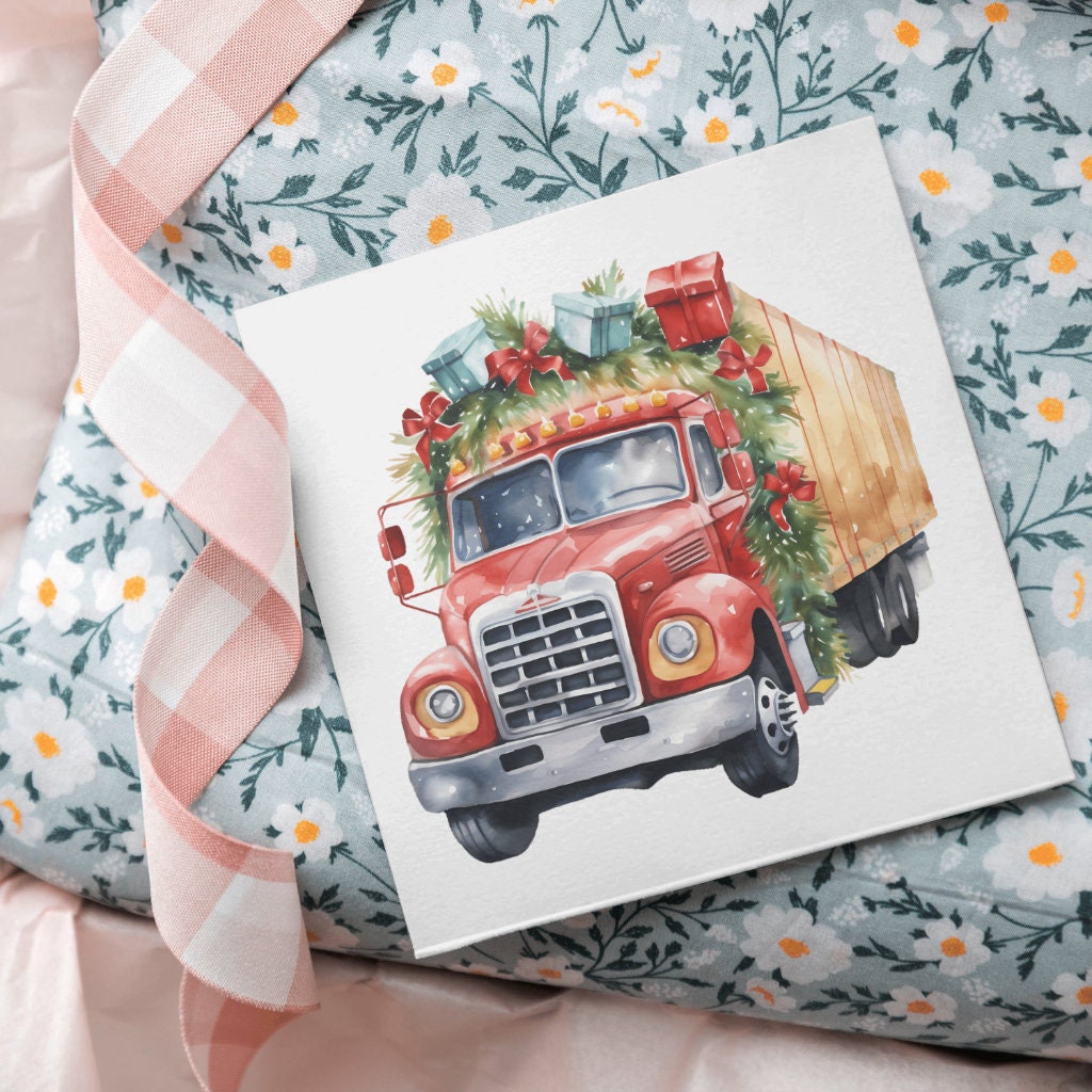 Watercolor Vintage Christmas Truck Clipart Christmas Truck PNG - Etsy