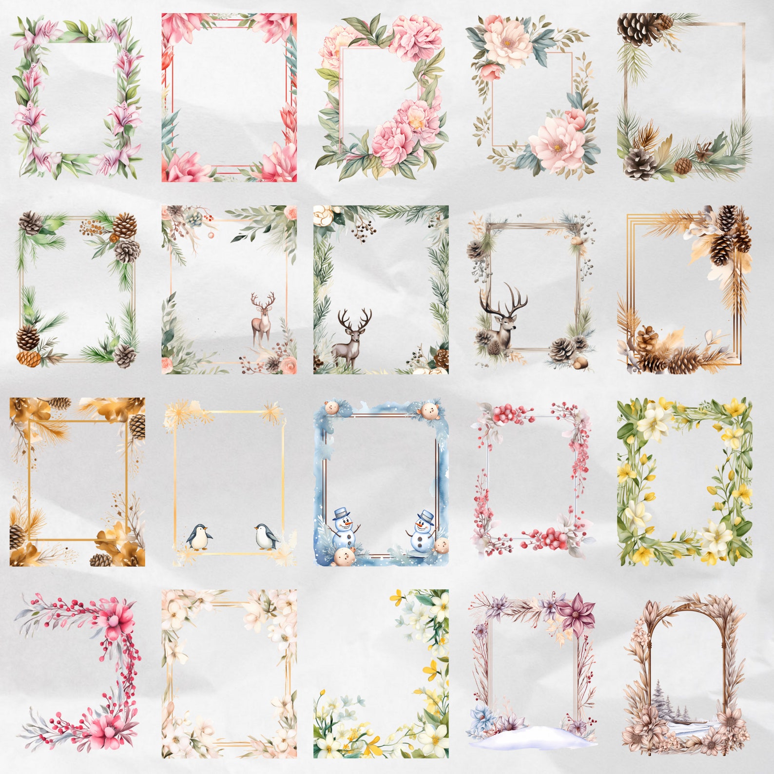 Watercolor Winter Border Clipart Winter Floral Frame PNG Watercolor ...