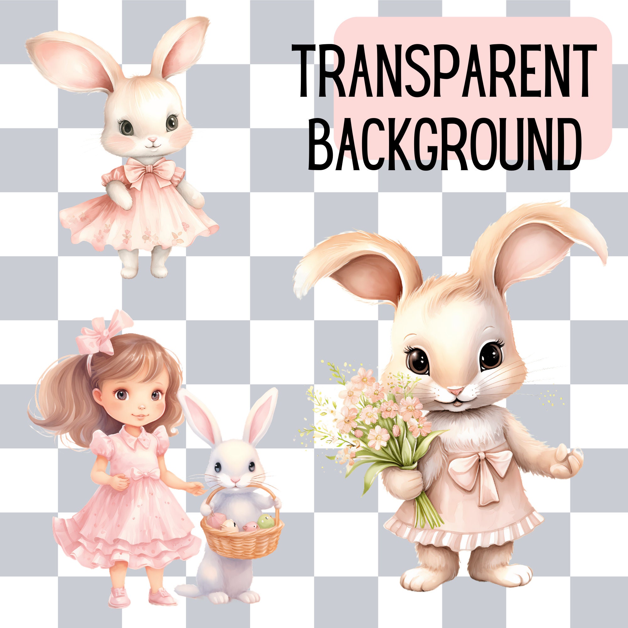 Pink Watercolor Easter Clipart Pink Easter Bunny Graphics Easter Egg ...
