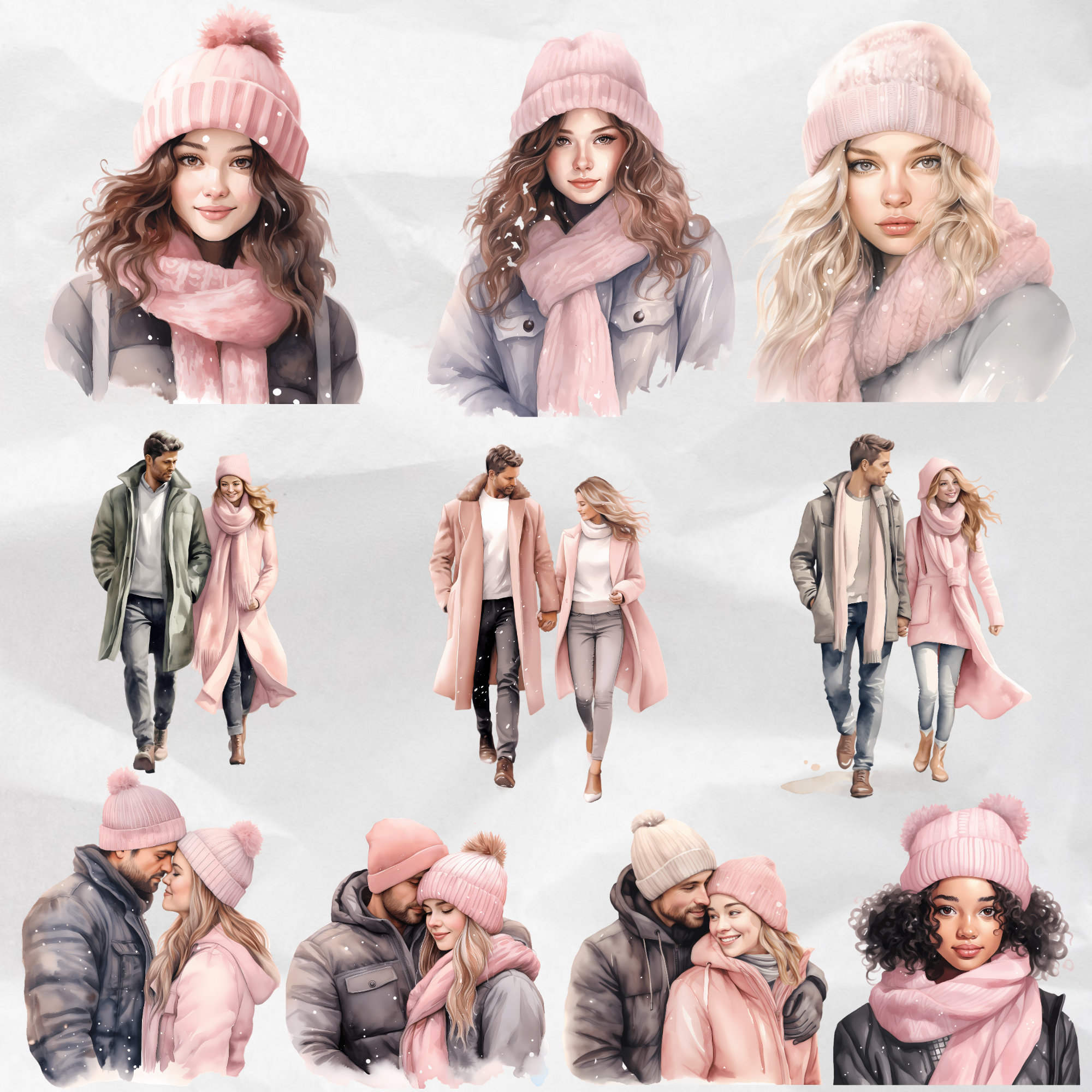 Watercolor Pink Winter Season Clipart Pink Holiday Designs - Etsy