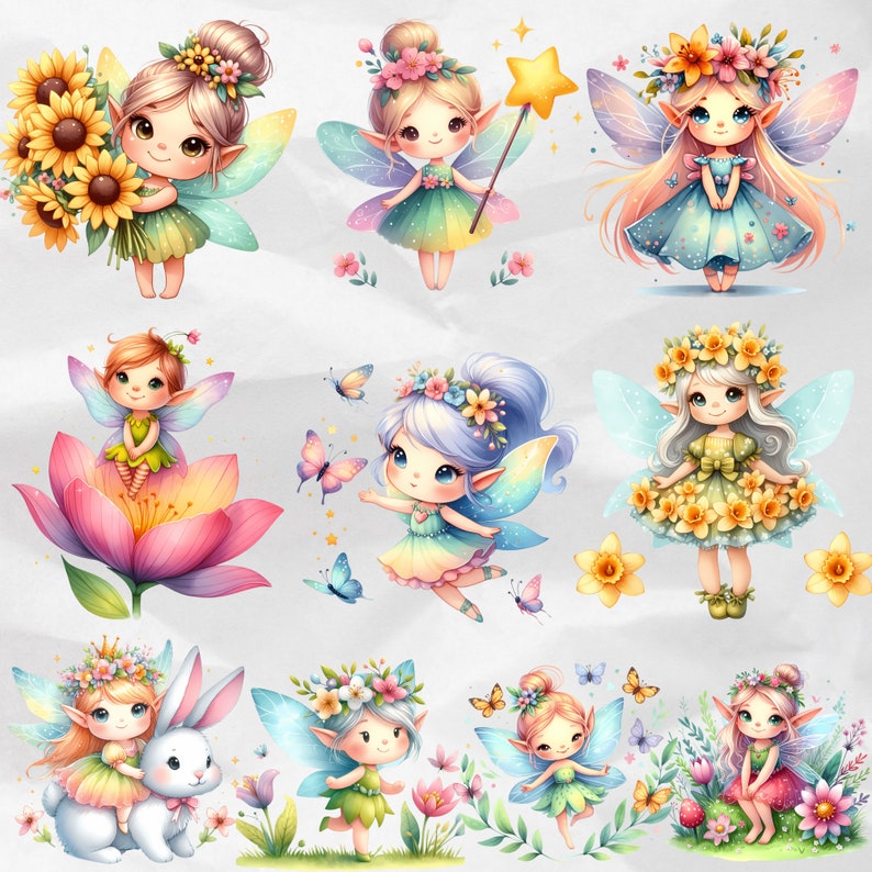 Watercolor Spring Fairy Clipart Fantasy Cute Fairy Clipart Nursery ...