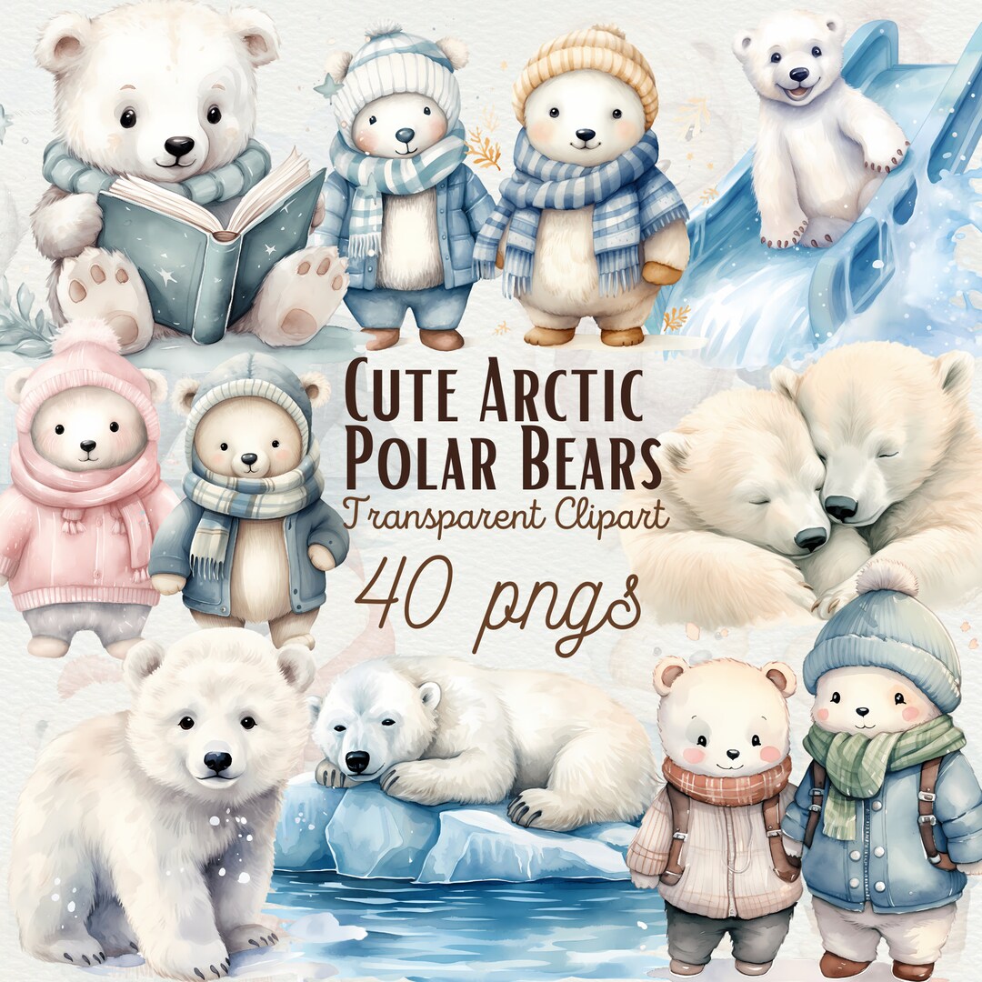 Watercolor Polar Bear Winter PNG Clipart Cute Winter Animal PNG Cute ...