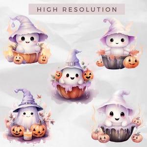 Watercolor Cute Ghost Clipart Halloween Clipart Bundle Cute Pink Ghost ...