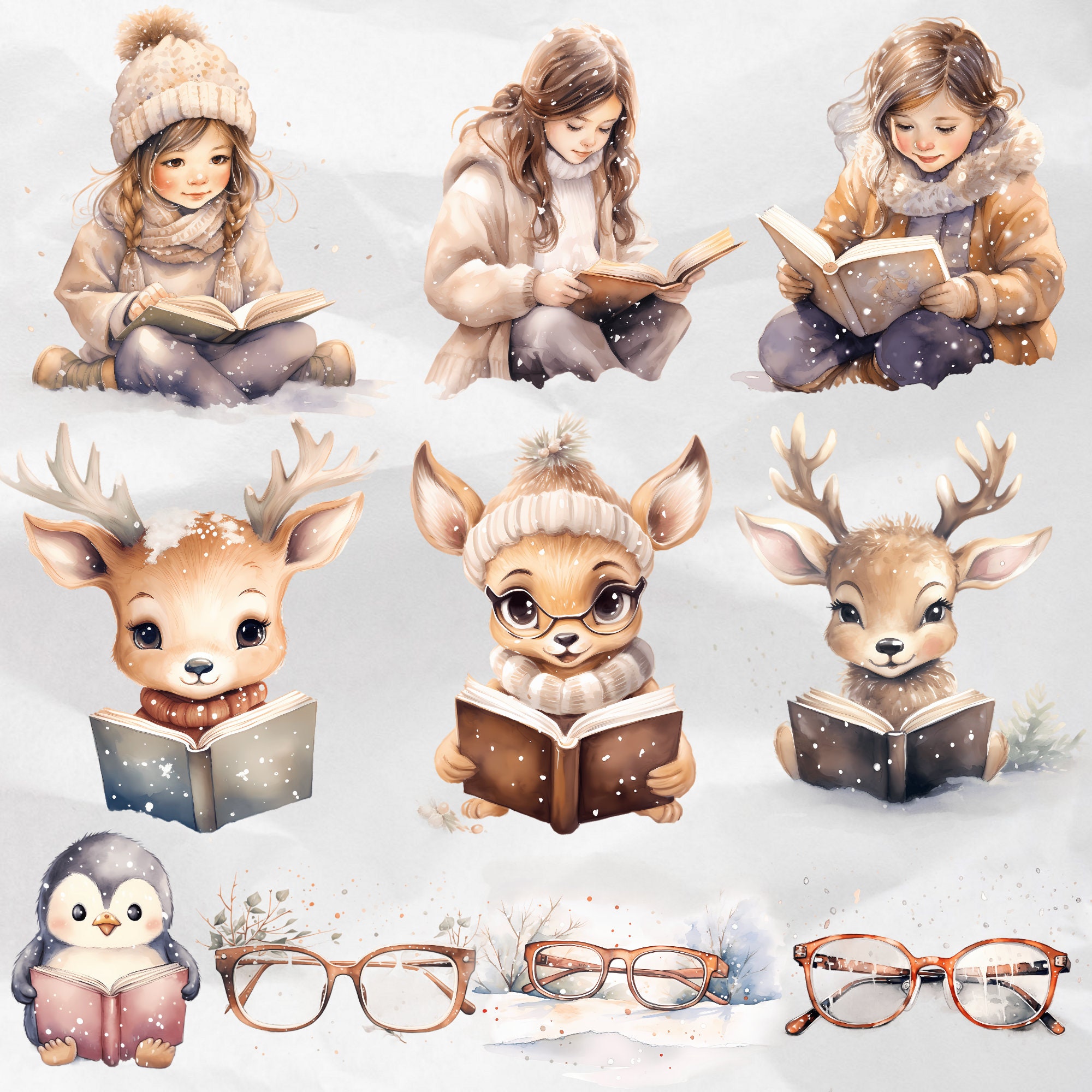Watercolor Winter Clipart PNG Winter PNG Designs Watercolor Reading ...