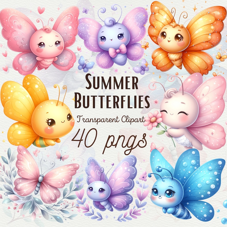 Watercolor Butterfly Clipart Kawaii Butterfly Floral Butterflies PNG ...