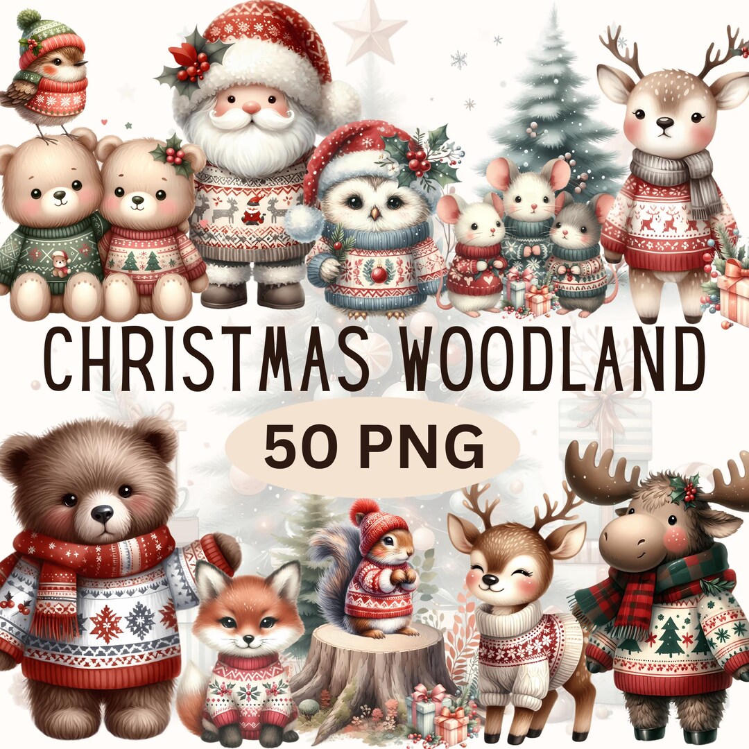 Christmas Woodland Animals Clipart PNG - Cute Watercolor Graphics for ...