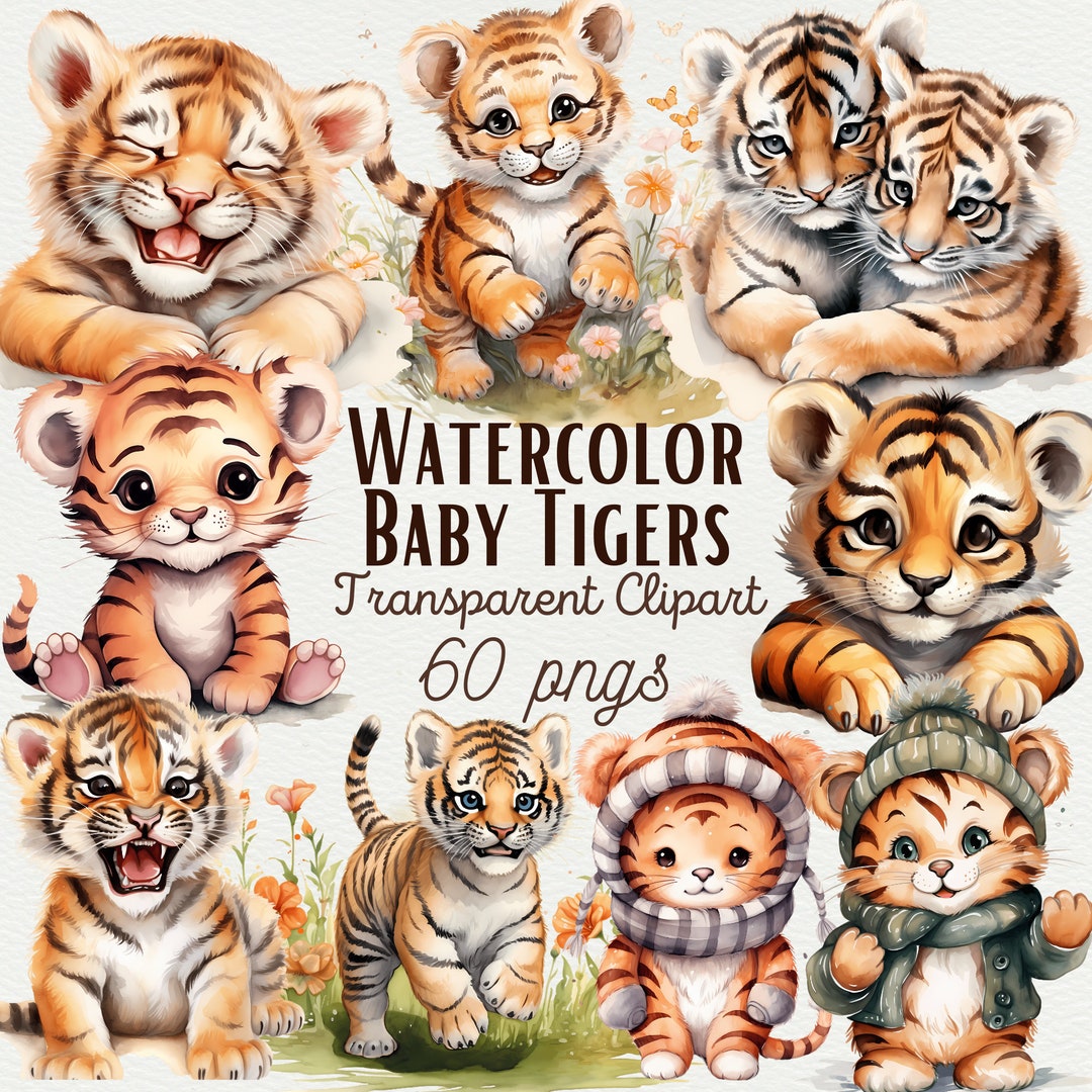 Cute Baby Tiger Clipart Watercolor Baby Tiger PNG Watercolor Animal ...