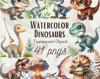 Watercolor Dinosaur Clipart Birthday Party Decor Dinosaur Clipart for ...