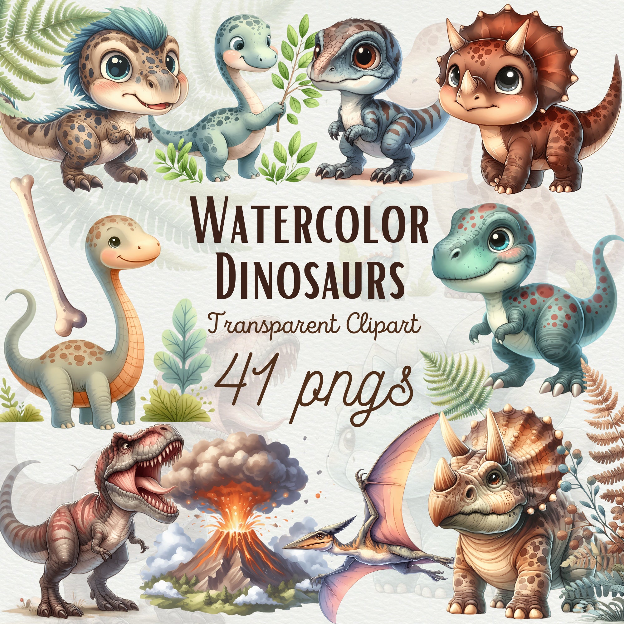 Watercolor Dinosaur Clipart Dinosaur Birthday Party Decor Dinosaur Baby ...