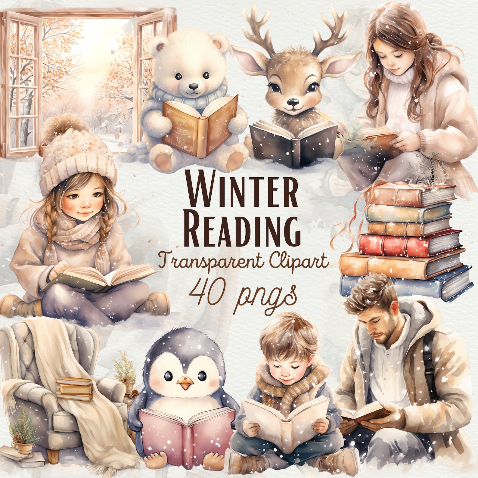 Watercolor Winter Clipart PNG Winter PNG Designs Watercolor Reading ...