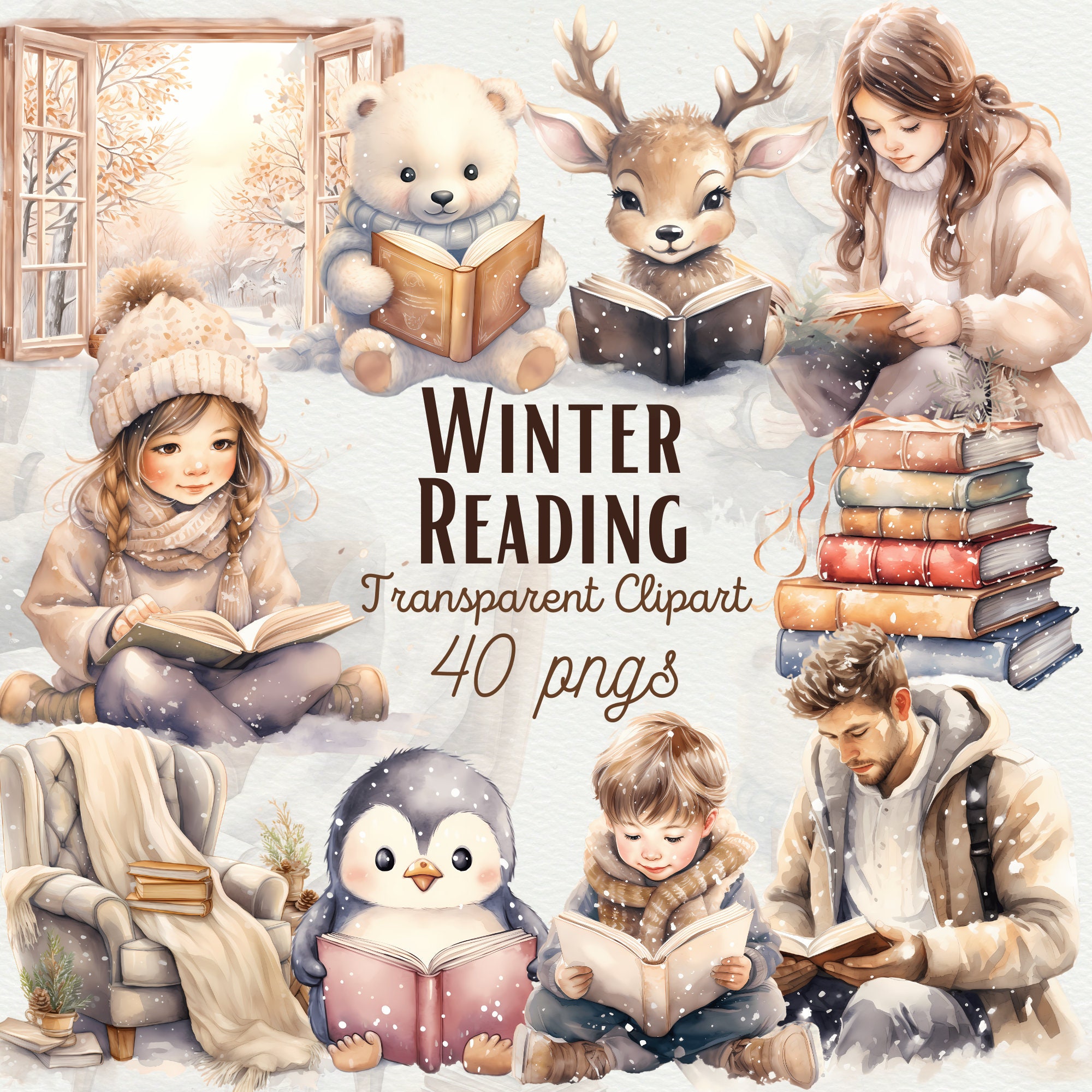 Watercolor Winter Clipart PNG Winter PNG Designs Watercolor Reading ...