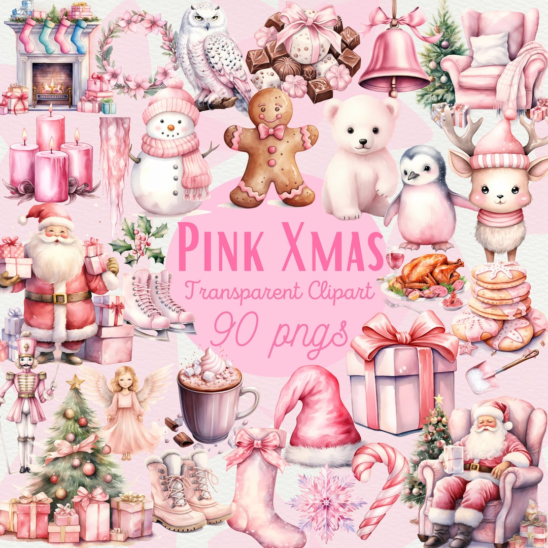 Pink Tis the Season Christmas PNG Clipart Watercolor Xmas Clipart ...