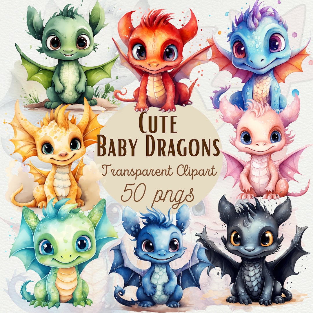 Cute Baby Dragon Clipart Bundle, Watercolor Fantasy Dragon Clipart ...