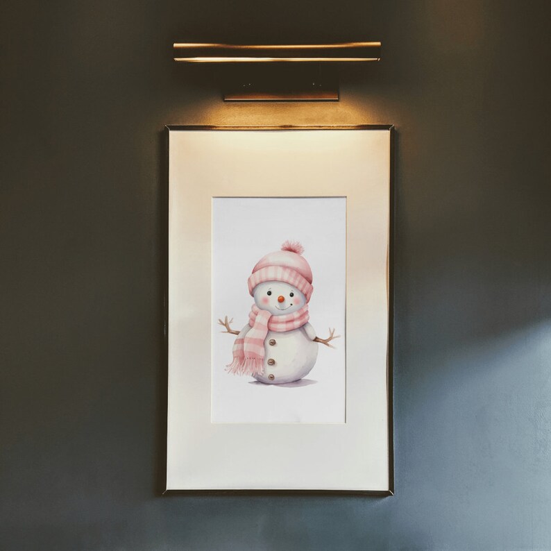 Cute Pink Snowman Clip Art Watercolor Christmas Design Element ...